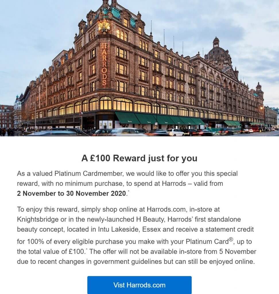 Harrods £100 Freebie for Amex Platinum Cardholders - Points Uncovered