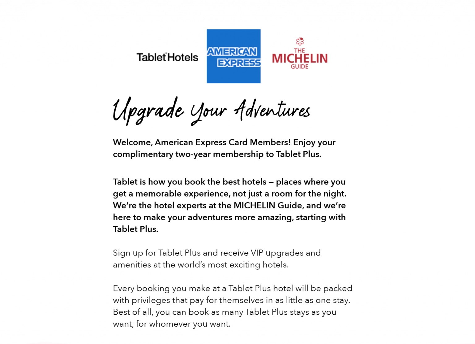 Free Tablet Plus Membership With Tablet Hotels - Points Uncovered